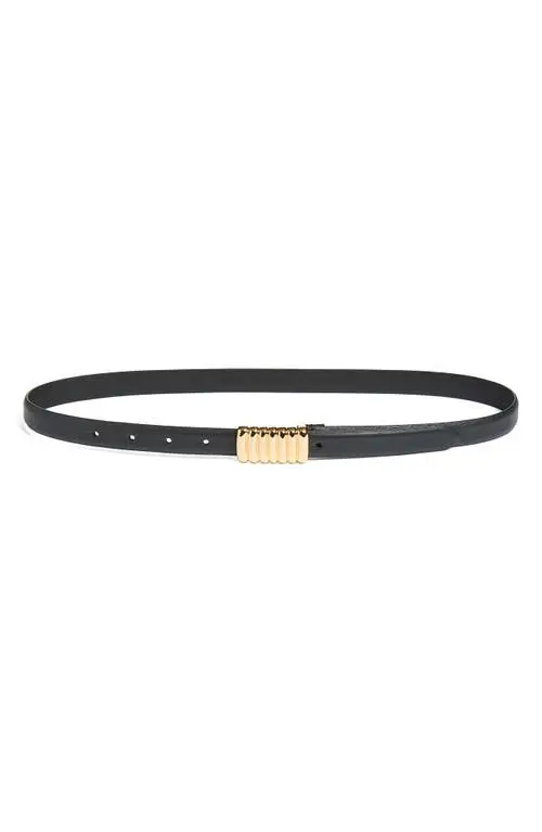 FAVORITE DAUGHTER Plaque Buckle Leather Belt - Black/polished Gold