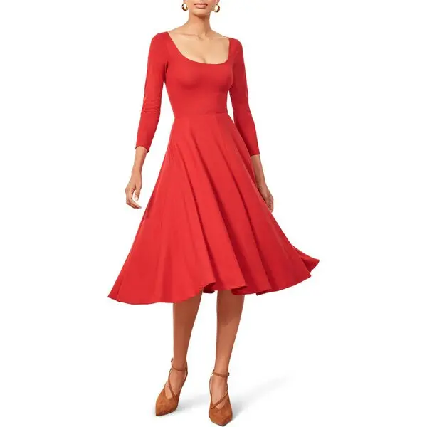 REFORMATION Lou Midi Dress - Cherry