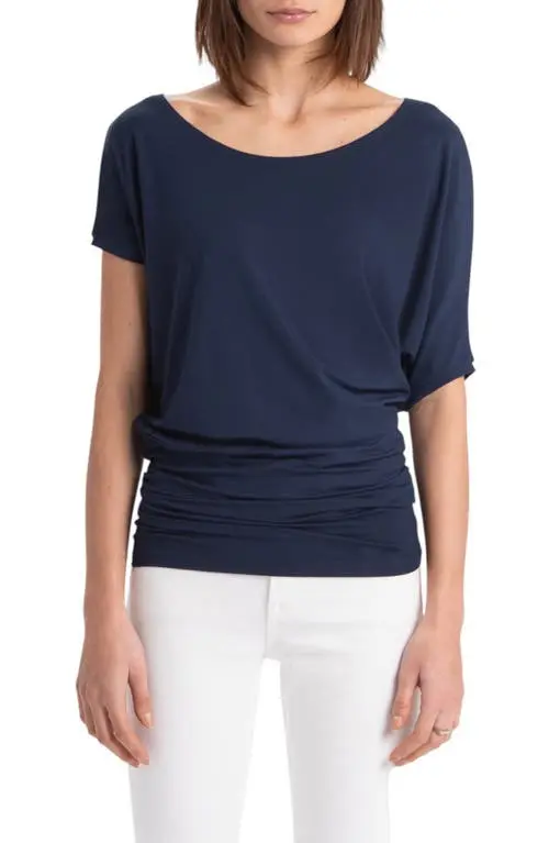 MARCELLA Elena Asymmetric Sleeve Batwing Top - Dark Blue