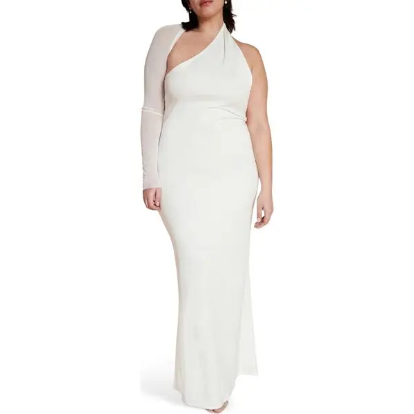 MARCELLA Manhattan Mesh Asymmetric Gown - Off White Mesh