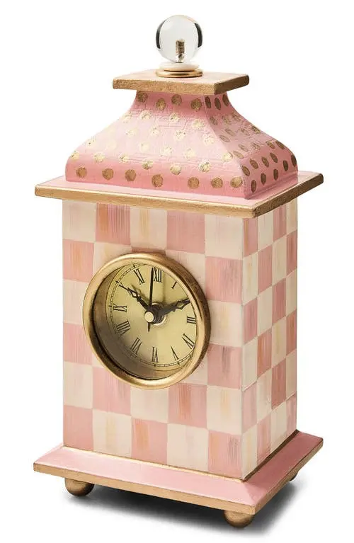 MACKENZIE-CHILDS Check Wood Desk Clock - Rosy