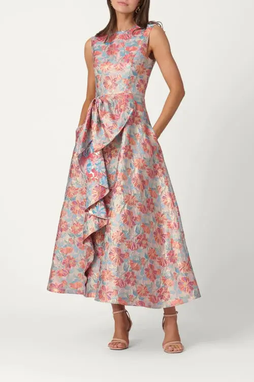 Shoshanna Midnight Vineyard Floral Jacquard Lena Dress - Coral Multi