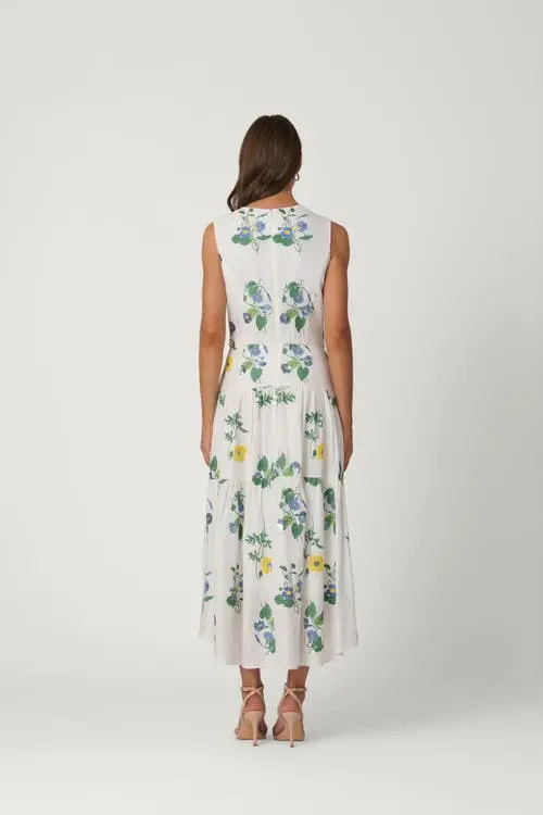 Shoshanna Embroidered Linen Cambridge Midi Dress