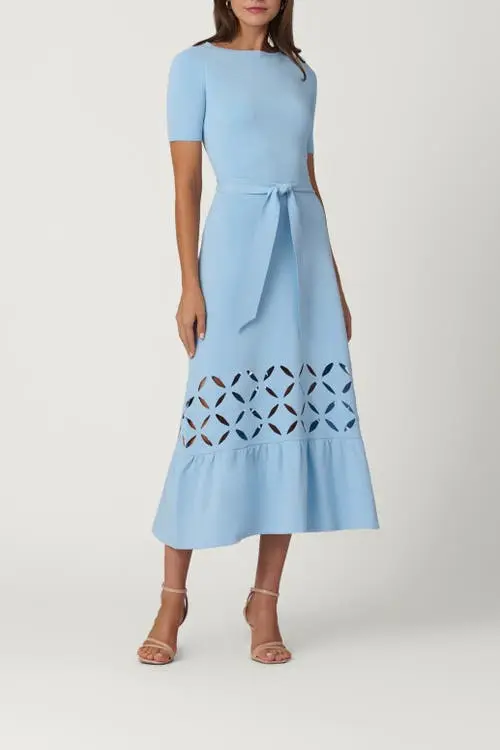 Shoshanna Oakview Knit Pendleton Midi Dress - Sky Blue