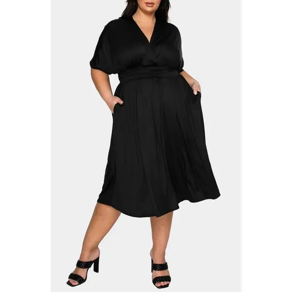 L I V D Cyra Empire Waist Midi Dress - Black