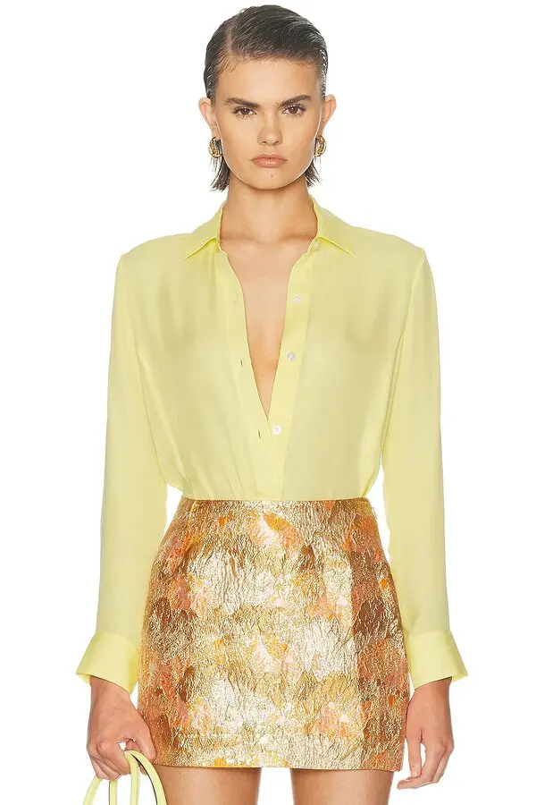 Renggli Silk Georgette Button Up Shirt In Yellow - Margarita