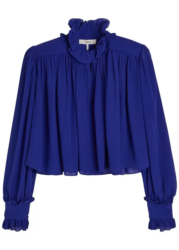 Chloé Ruffled Silk Blouse - Indigo