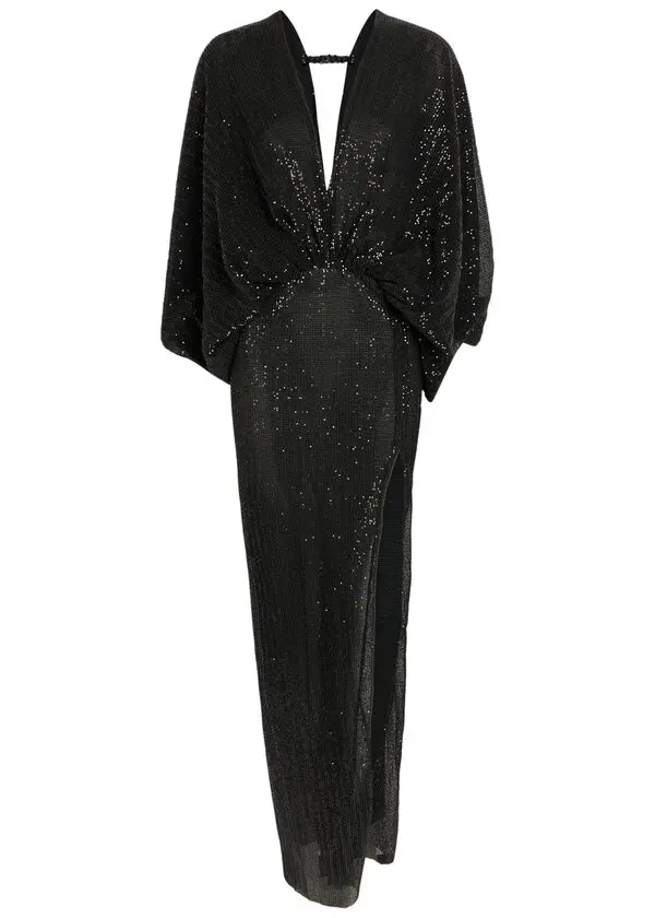 L'IDEE Paradiso Sequin-embellished Stretch-mesh Gown - Black