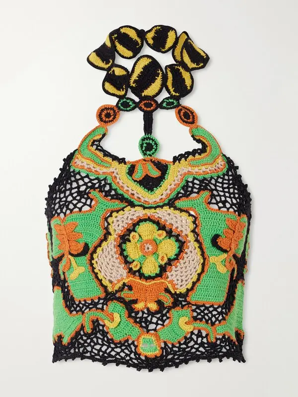 Etro Crocheted Cotton Halterneck Top - Orange