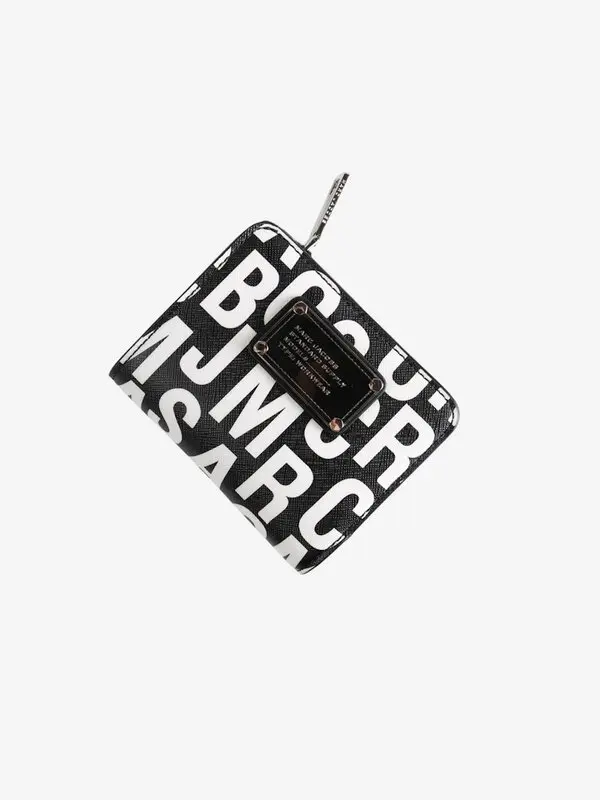 Marc Jacobs Jumbled Logo Trademarc Slg Mini Compact Wallet - Black White