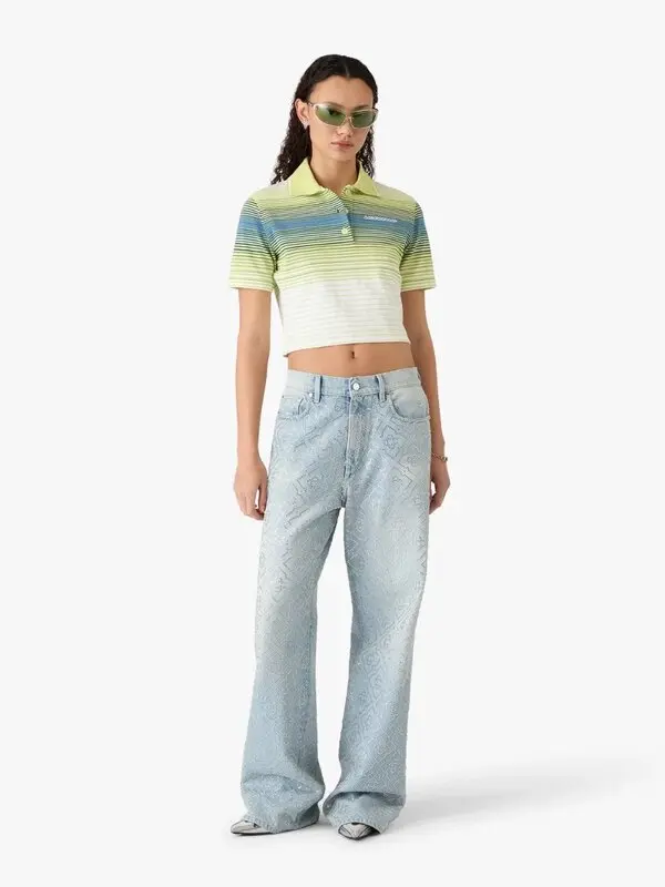 Casablanca Gradient Striped Slim Fit Polo Shirt - Green