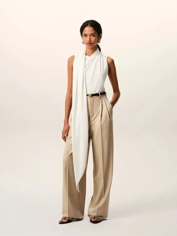 Ami High-waist Wide-leg Wool Trousers - Beige