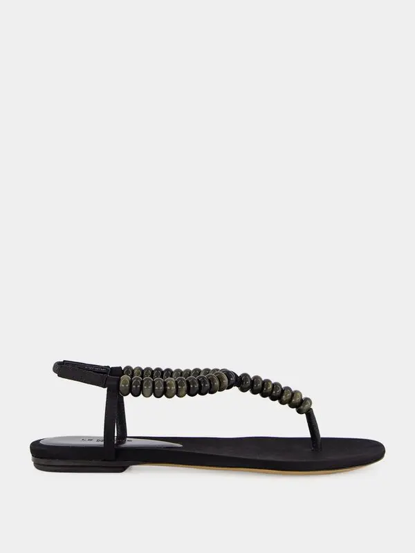 Le Monde Beryl Satin Beaded Thong Sandals - Black