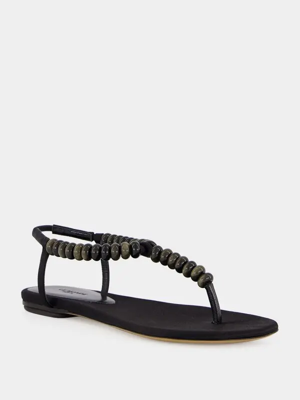 Le Monde Beryl Satin Beaded Thong Sandals - Black