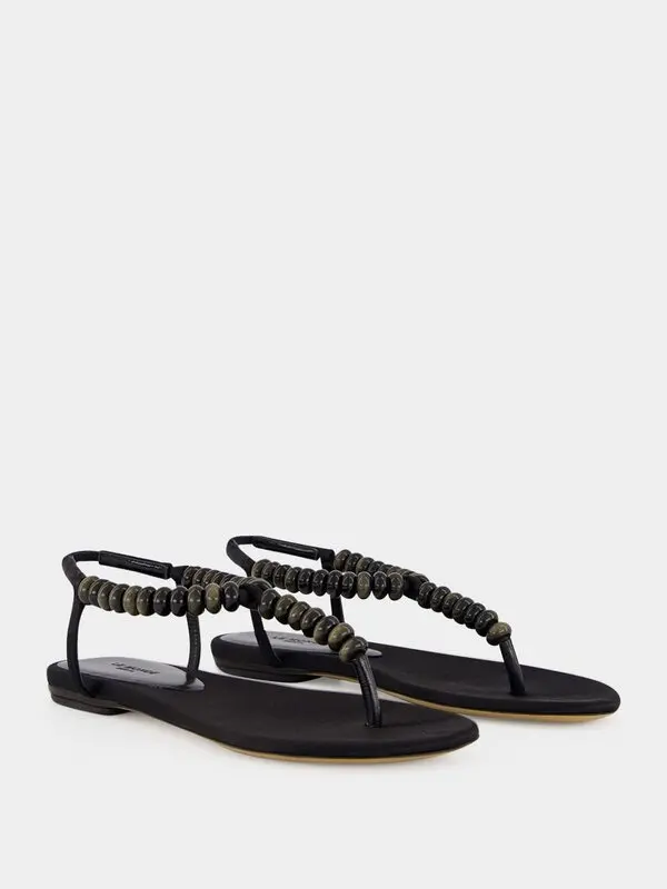 Le Monde Beryl Satin Beaded Thong Sandals - Black