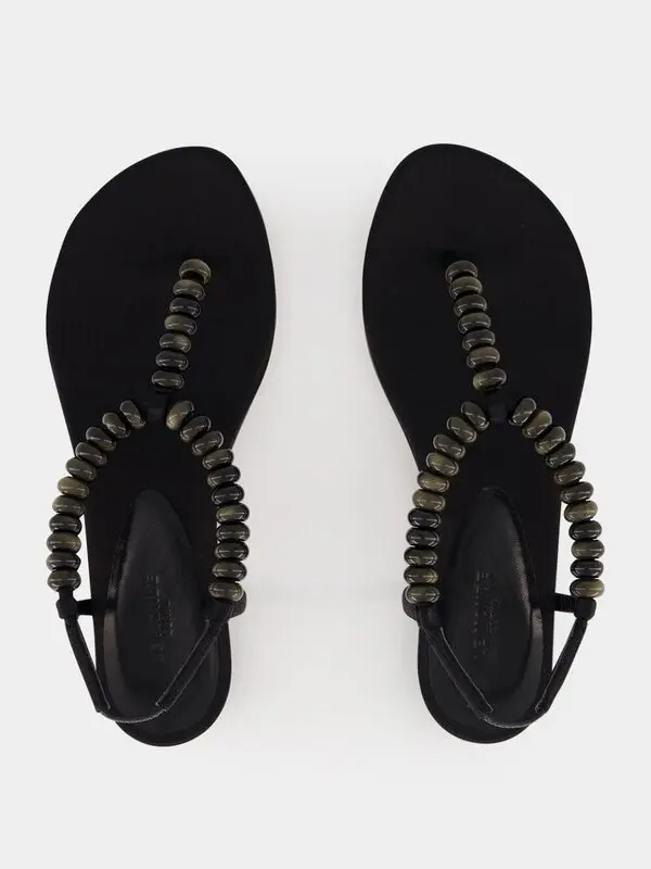Le Monde Beryl Satin Beaded Thong Sandals - Black