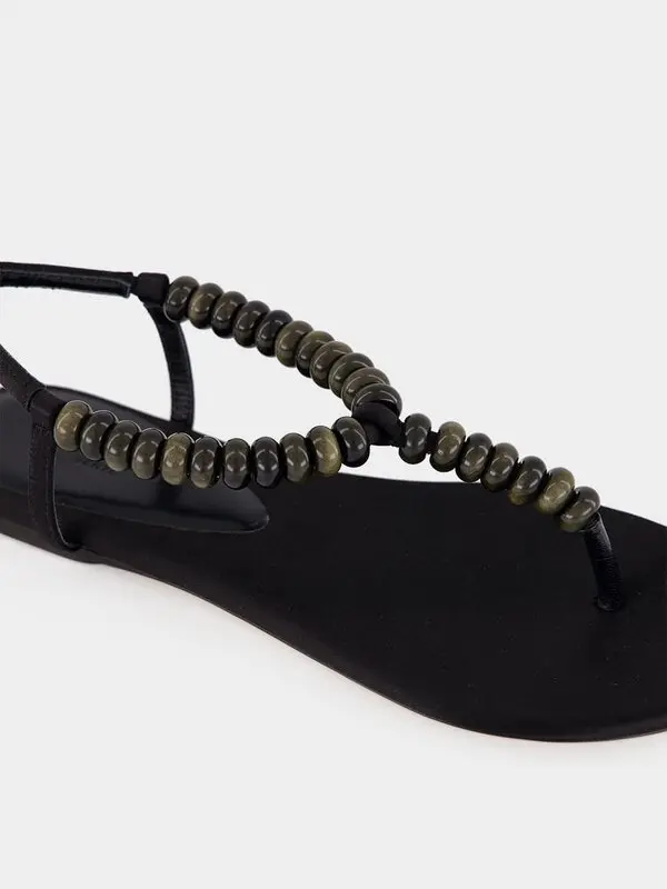 Le Monde Beryl Satin Beaded Thong Sandals - Black
