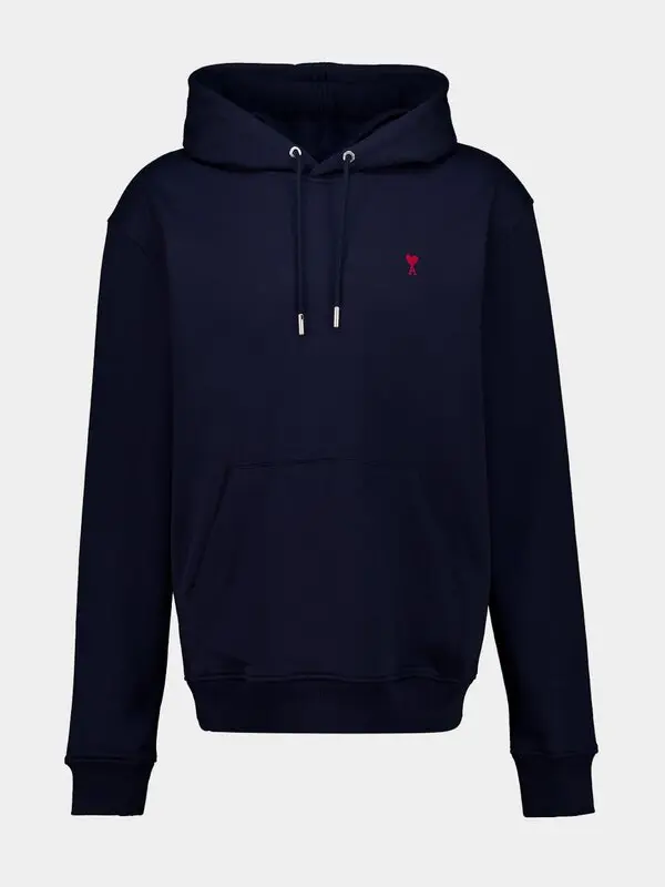 AMI Paris De Coeur Cotton Hooded Sweatshirt - Blue