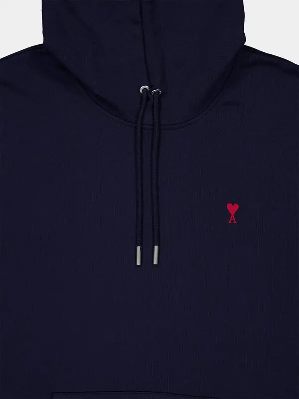 AMI Paris De Coeur Cotton Hooded Sweatshirt - Blue