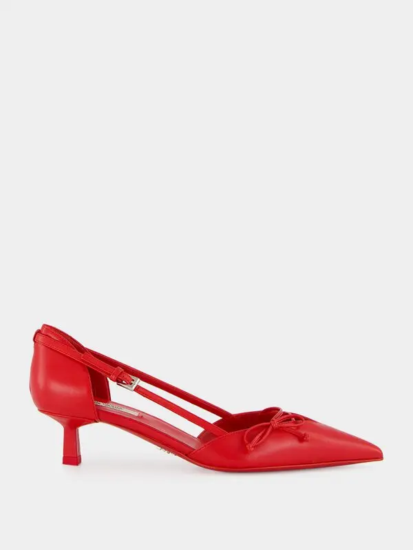 Prada Leather Open-side Bow Pumps - Red