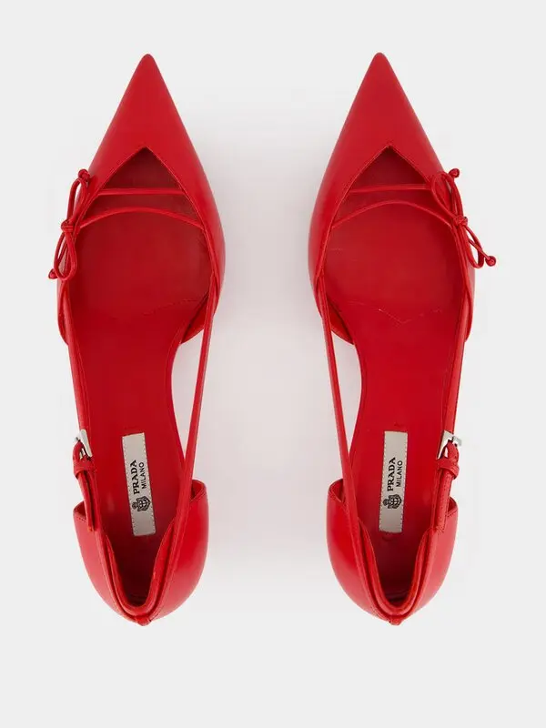 Prada Leather Open-side Bow Pumps - Red