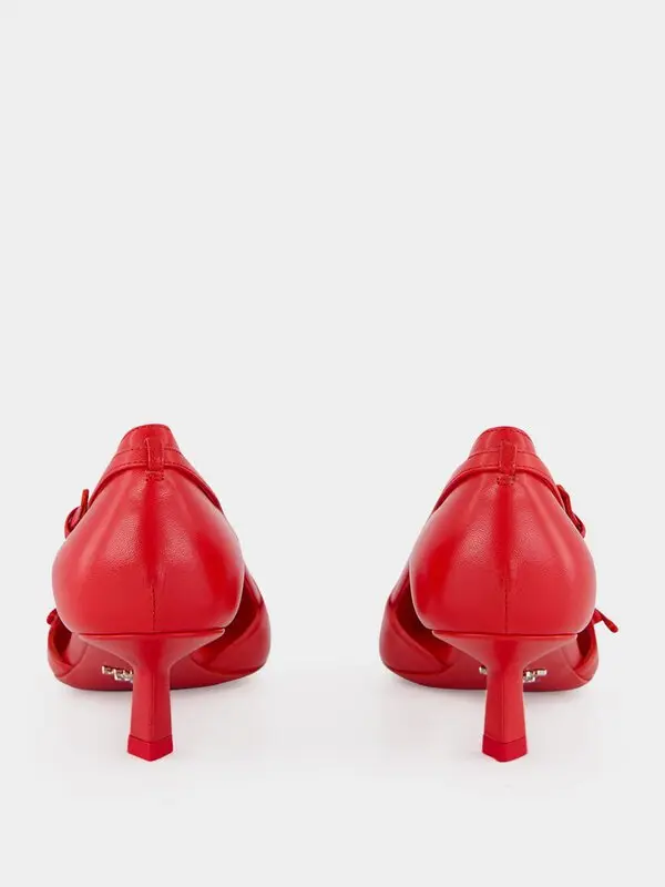 Prada Leather Open-side Bow Pumps - Red