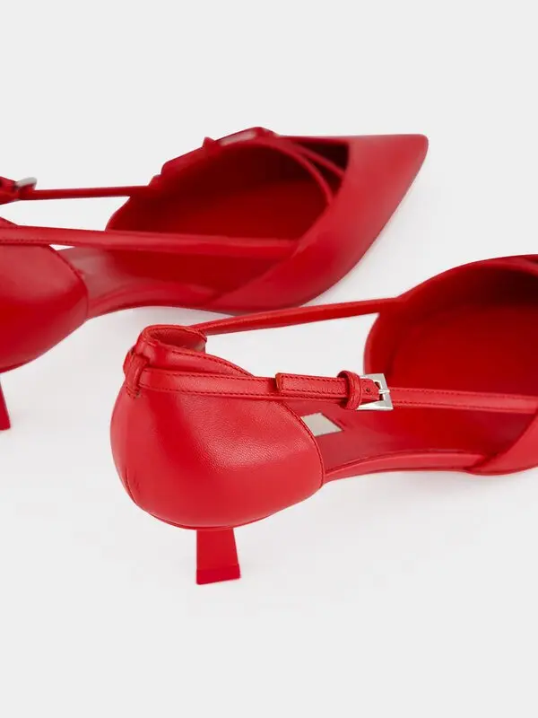 Prada Leather Open-side Bow Pumps - Red