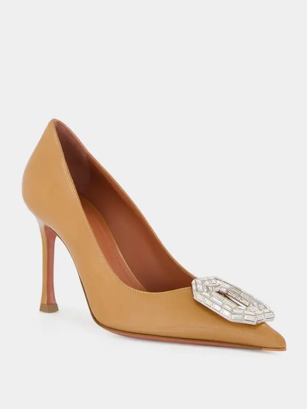 Amina Muaddi Latte Camelia 90 Pumps