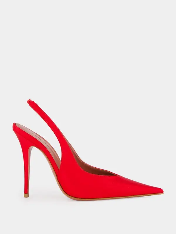 Amina Muaddi Anok 105 Satin Slingback Pumps - Red