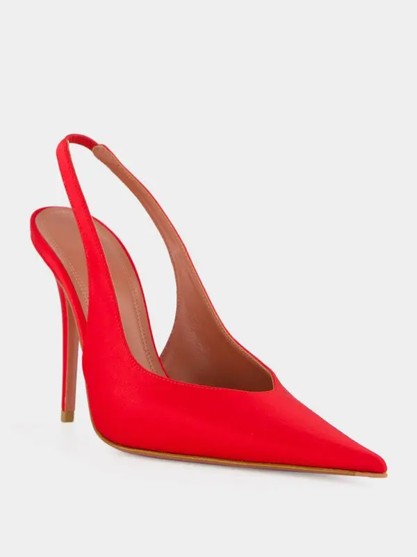 Amina Muaddi Anok 105 Satin Slingback Pumps - Red