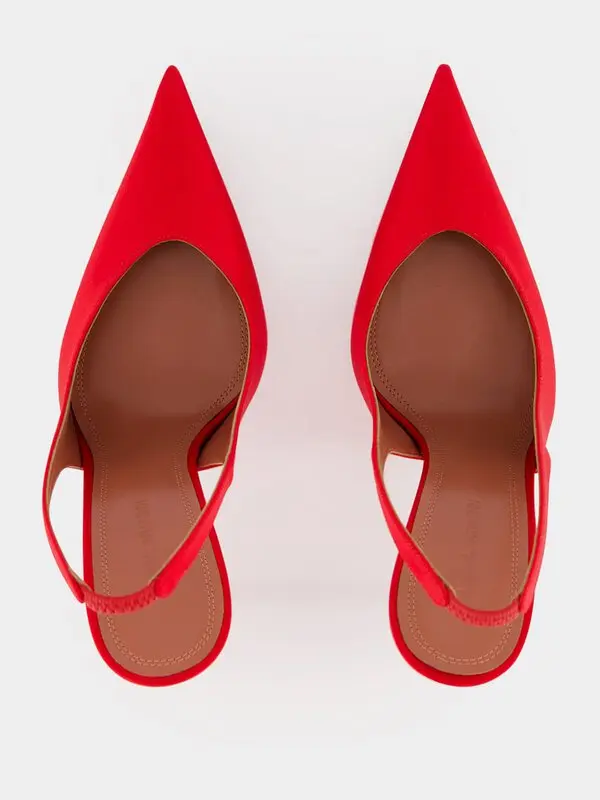 Amina Muaddi Anok 105 Satin Slingback Pumps - Red