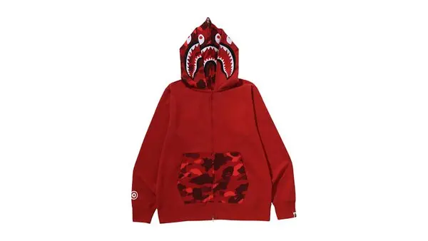 A BATHING APE Camo Shark Full Zip Double Hoodie - Red
