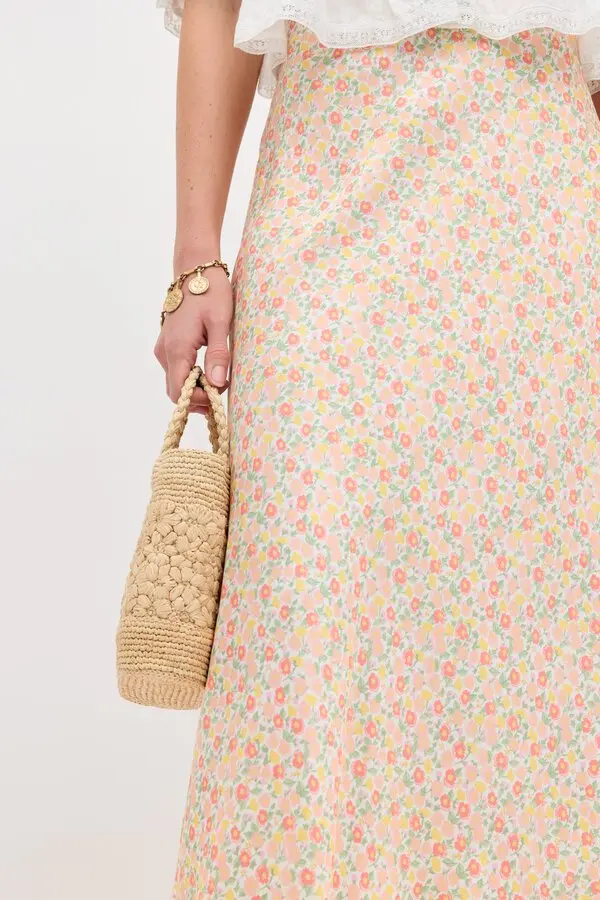Rixo Matilde Floral Cream Midi Skirt