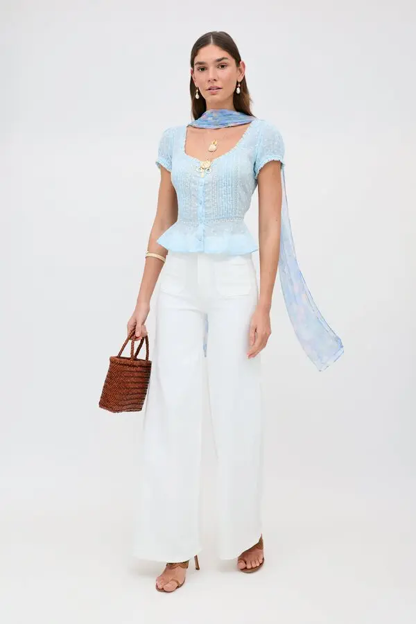 Rixo Sandi Broderie Anglaise Cotton Top - Blue