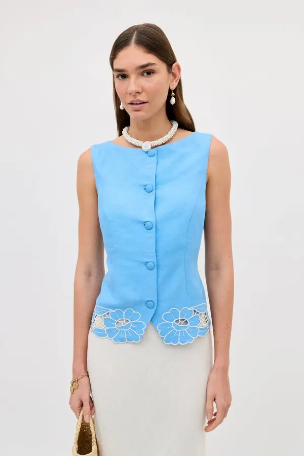 Rixo Lucca Daisy Cutwork Embroidered Top