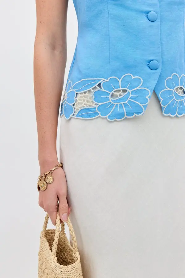 Rixo Lucca Daisy Cutwork Embroidered Top