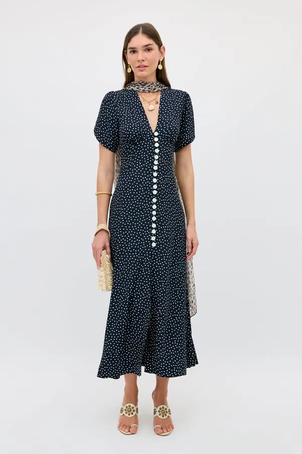 Rixo Novara Painted Spot Midi Dress