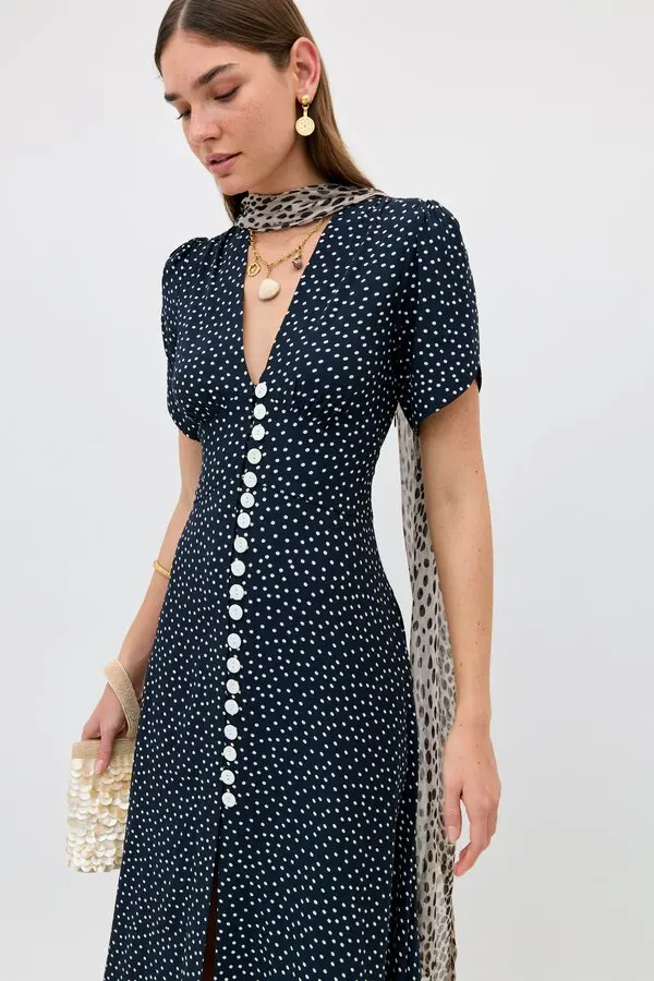 Rixo Novara Painted Spot Midi Dress