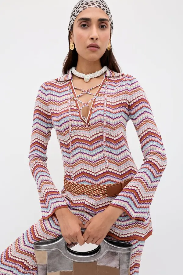 Rixo Brody Maria Chevron Knit Top - Multi