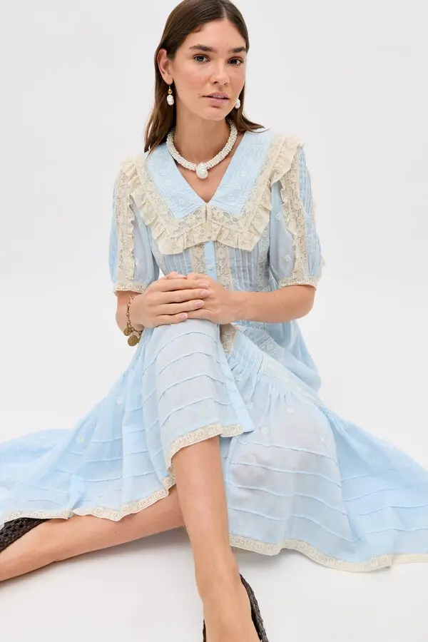 Rixo Edina Mira Embroidered Blouse - Blue