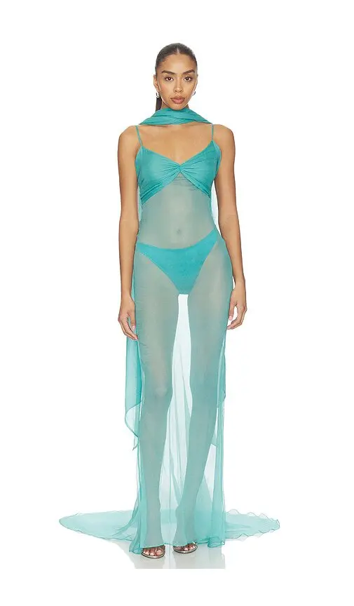 LAQUAN SMITH Gown With Neck Tie Detail - Teal