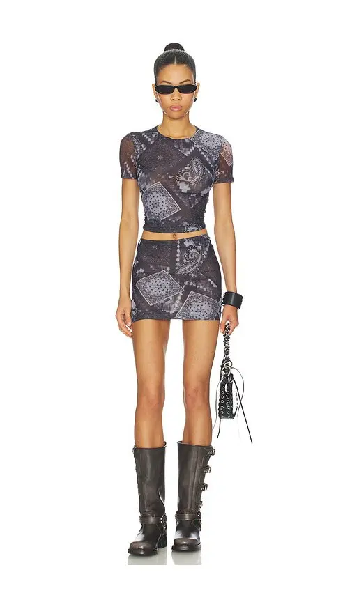 Superdown Mesh Print Mini Skirt Set