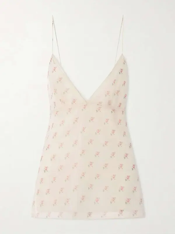 Khaite Timy Floral-print Silk-organza Camisole - Baby Pink