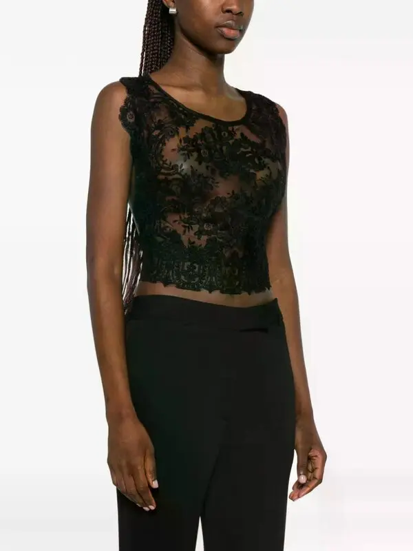 MAURIZIO BRASCHI Lace Tie-back Top
