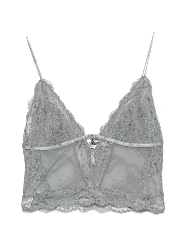 Patrizia Pepe Lace-paneled V-neck Bralette - Grey