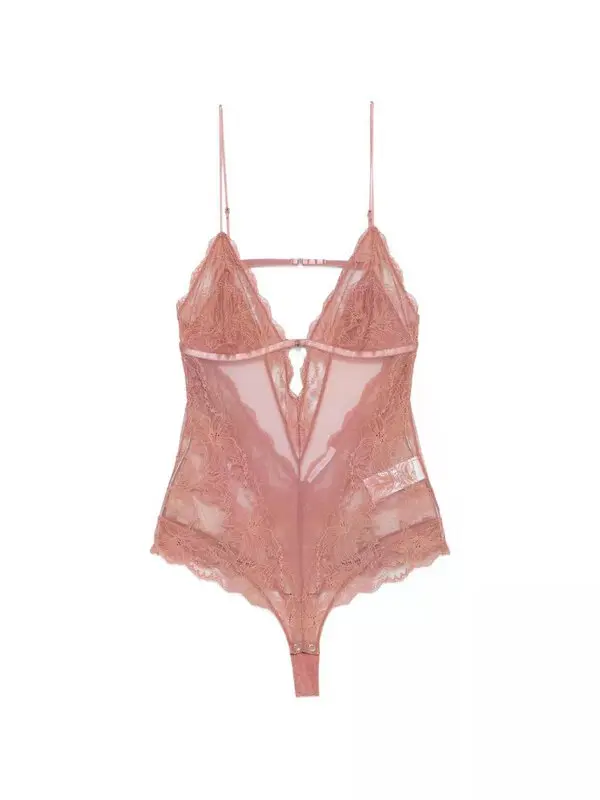 Patrizia Pepe Lace-paneled Mesh Bodysuit - Pink