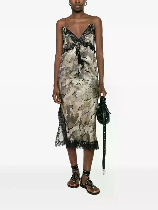 Pinko Camouflage Print Lace Trim V-neck Camisole