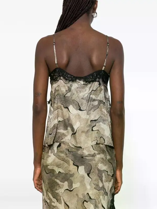 Pinko Camouflage Print Lace Trim V-neck Camisole