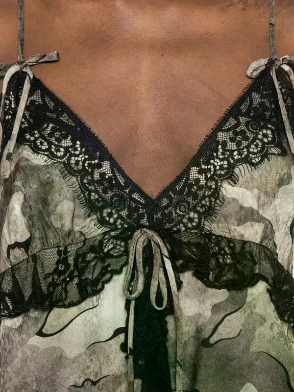 Pinko Camouflage Print Lace Trim V-neck Camisole