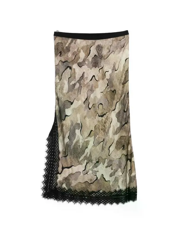 Pinko Camouflage-print Lace-trim Midi Skirt - Neutrals